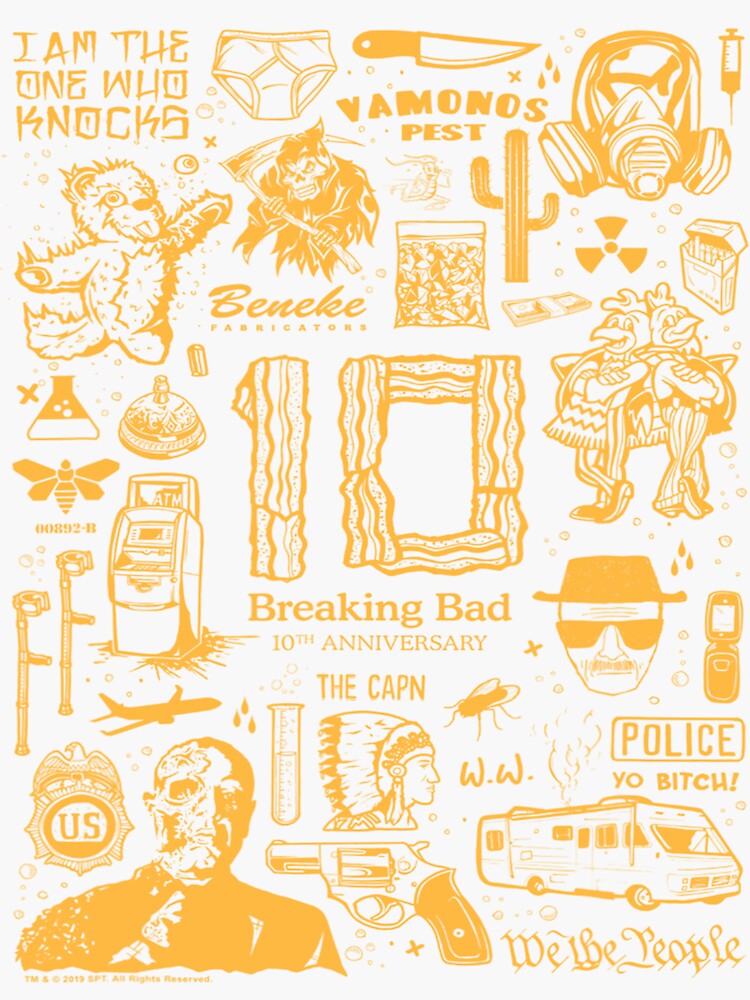 "Breaking Bad 10th Anniversary Yellow Symbols Collage" Sticker by ...