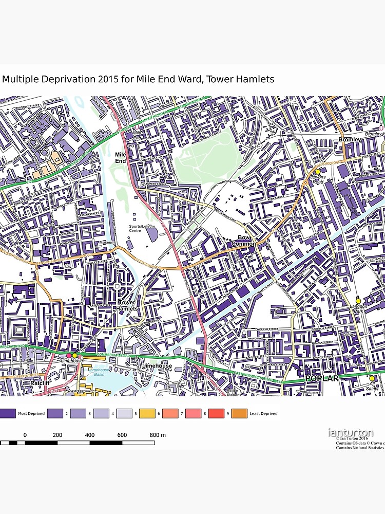 "Multiple Deprivation Mile End ward, Tower Hamlets" Throw Pillow for ...