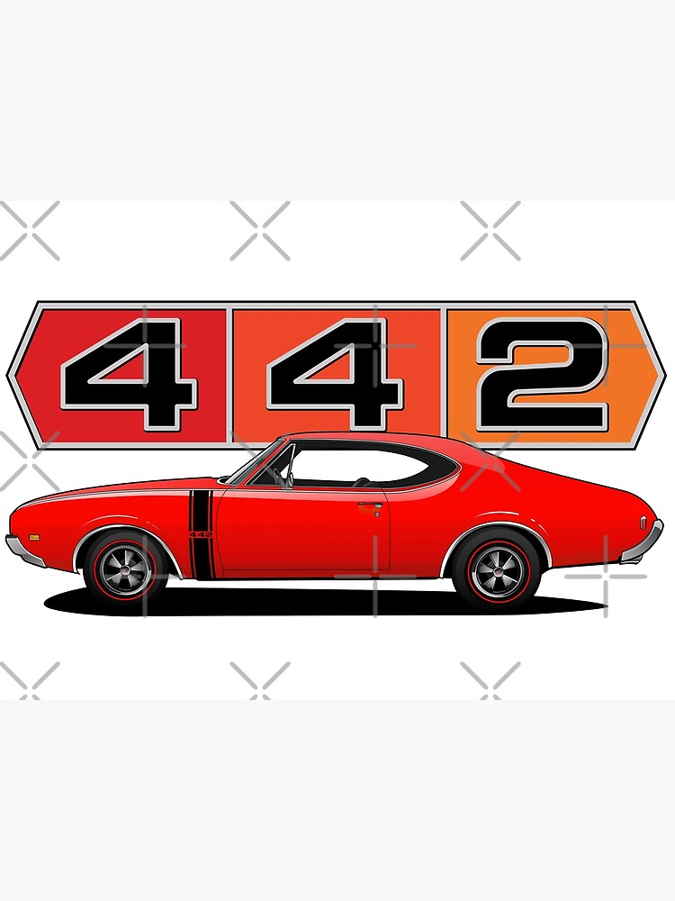 "1968 Oldsmobile Cutlass 442 with Emblem Red" Metal Print by MuscleCars ...