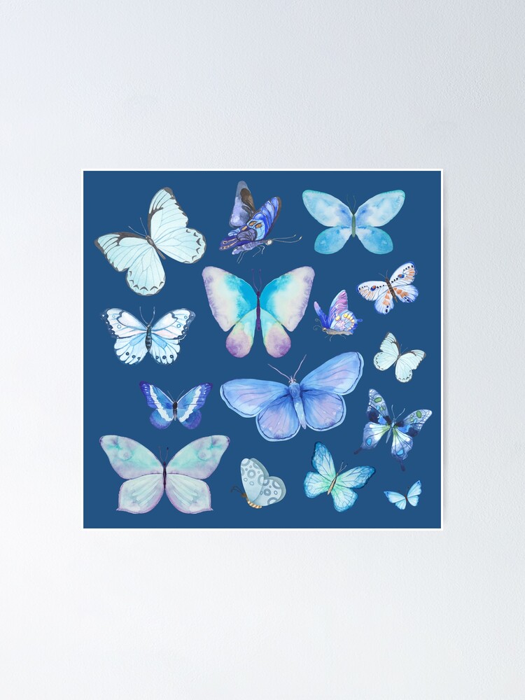 "Set of Blue Watercolor Butterflies" Poster for Sale by MiaDelelai ...