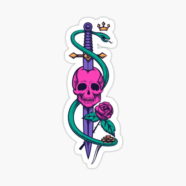 "Skull Sword Snake Tattoo" Sticker for Sale by Ravensdesign | Redbubble
