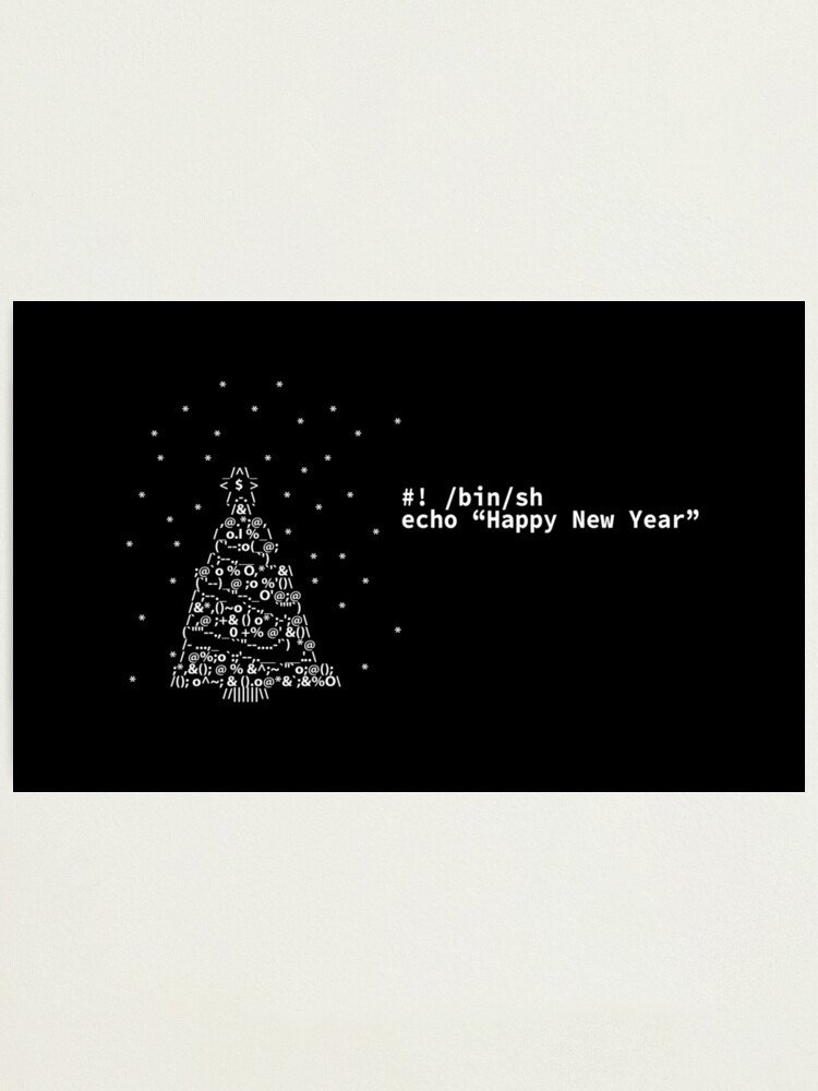 Lámina fotográfica «Feliz año nuevo árbol de navidad Ascii y script de ...