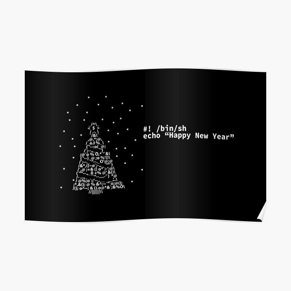 Poster « Bonne année Ascii arbre de Noël et script shell - programmeur ...