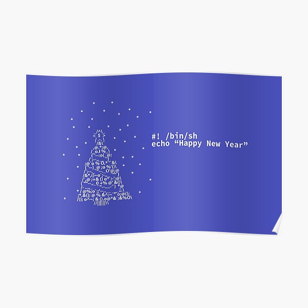 Happy New Year Ascii Christmas Tree And Shell Script Programmer Devops Coder Poster For
