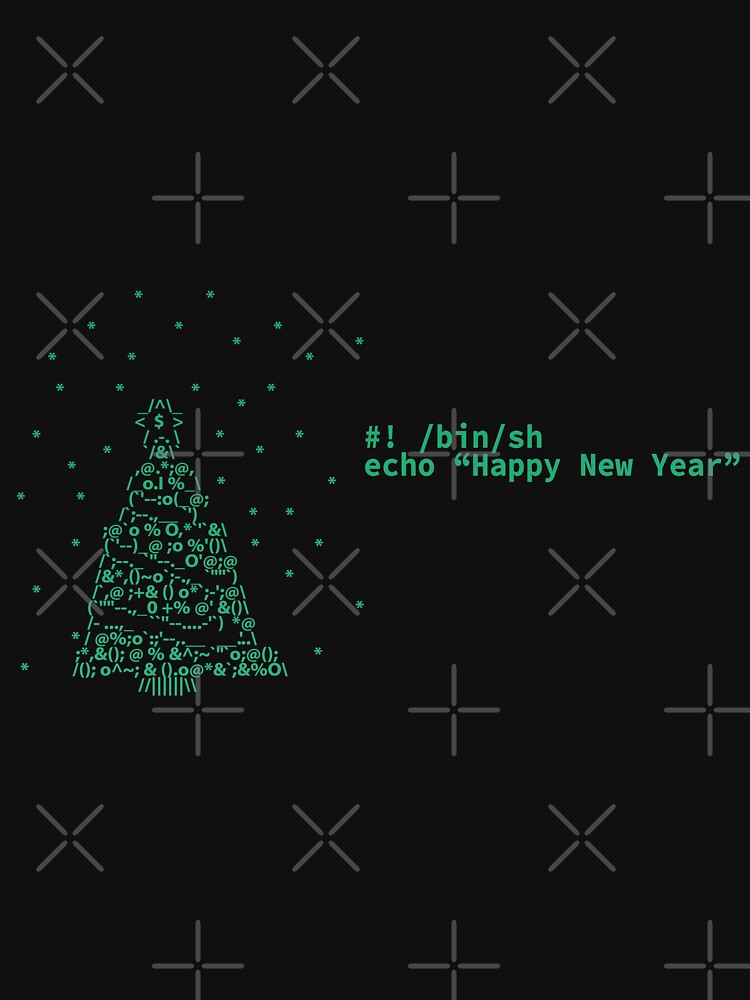 Happy New Year Ascii Christmas Tree And Shell Script Programmer Devops Coder Essential T 