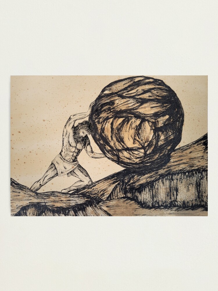 Sisyphus Punishment Mythology Greek Mythology Inktober Boulder Photographic Print For