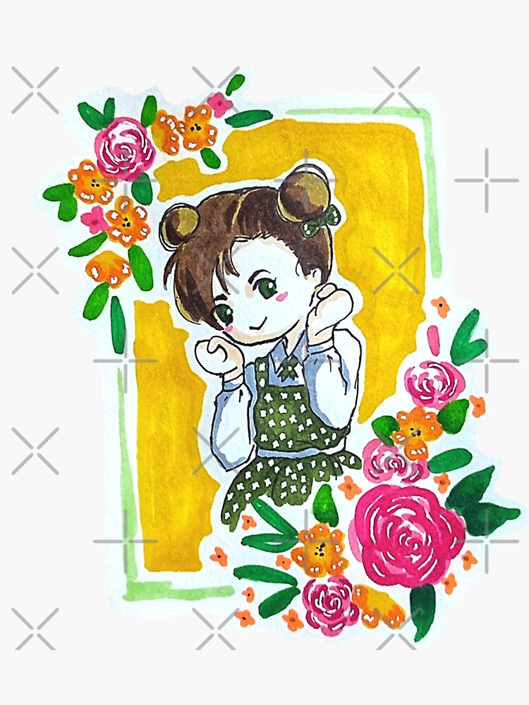 "Cute cottagecore anime chibi girl in green dress" Sticker for Sale by ...