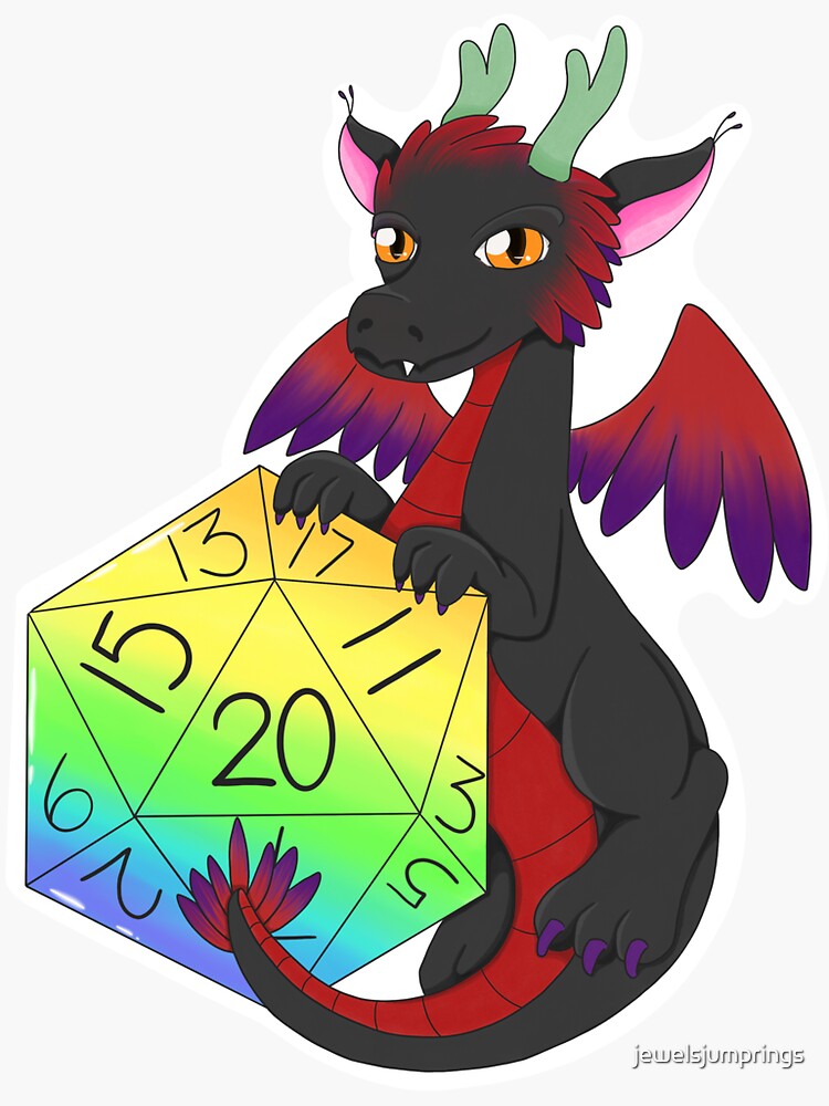 "Rainbow D20 with dragon" Sticker by jewelsjumprings | Redbubble