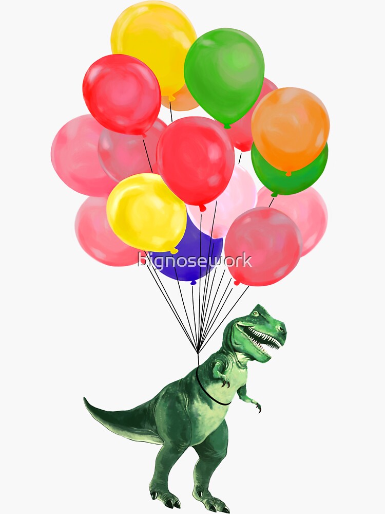 "Let's Fly T-Rex with Colourful Balloons in Pink" Sticker by ...