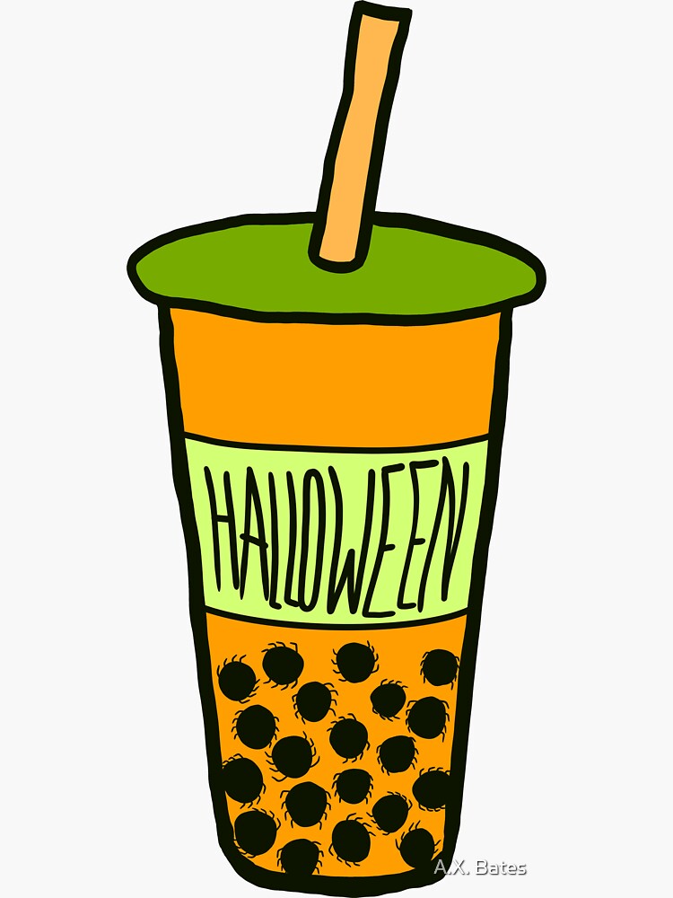 "Spooky Halloween Cartoon Milk Tea with Boba Spiders" Sticker for Sale ...