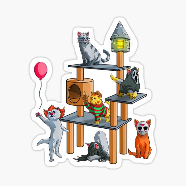 "Funny Cat Horror Movies Cute Halloween for Cat Kitty Lovers" Sticker ...