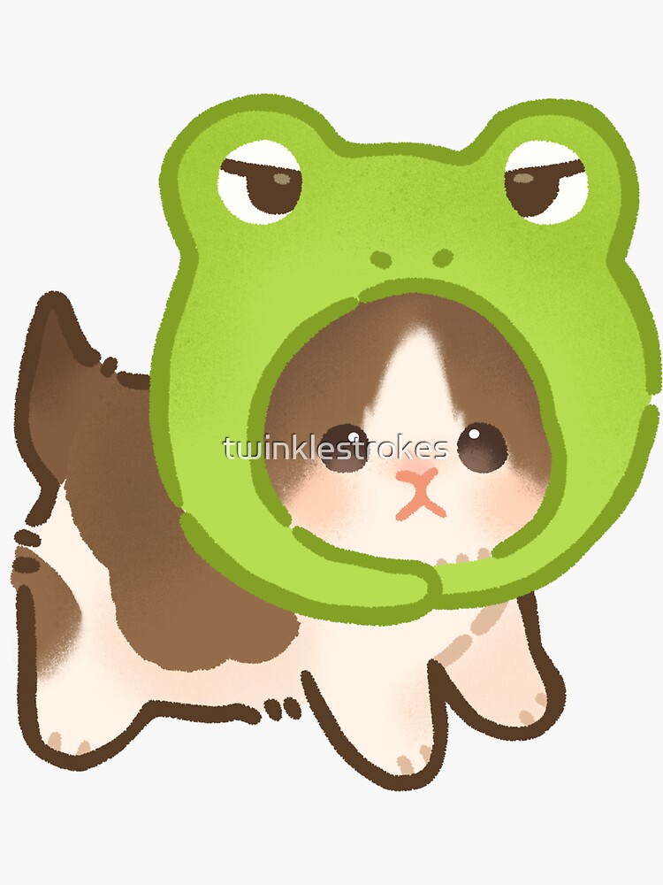 Pegatina «Lindo gato con sombrero de rana» de twinklestrokes | Redbubble