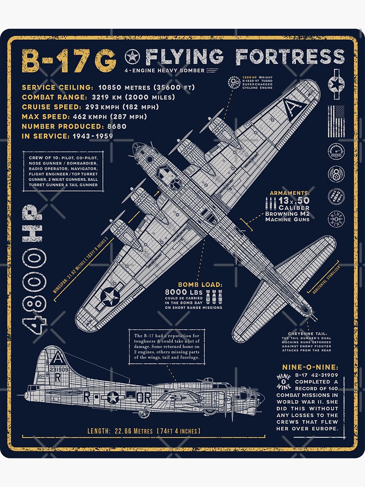 "B17 Flying Fortress" Sticker for Sale by 909Apparel | Redbubble