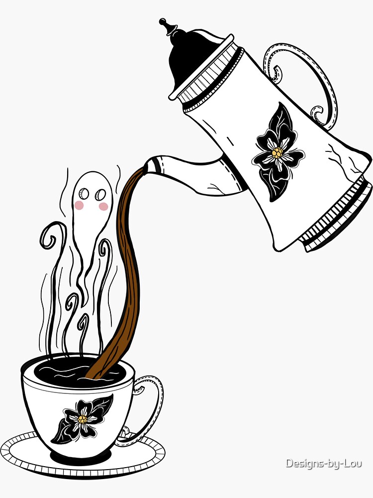"Teapot Ghost Rising From Teacup" Sticker by Designs-by-Lou | Redbubble