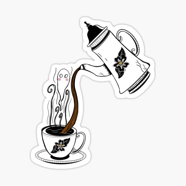 "Teapot Ghost Rising From Teacup" Sticker by Designs-by-Lou | Redbubble