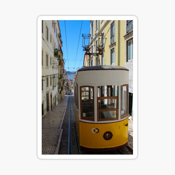 "Yellow vintage tram on the street in Lisbon" Sticker for Sale by ...