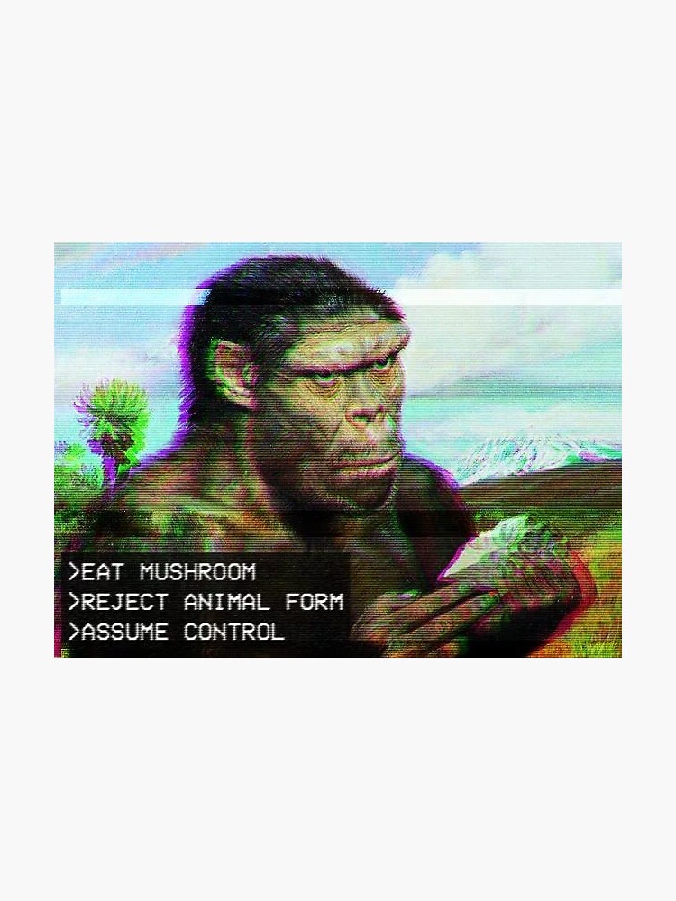 "Eat Mushroom, Reject Animal Form, Assume Control" Sticker for Sale by ...