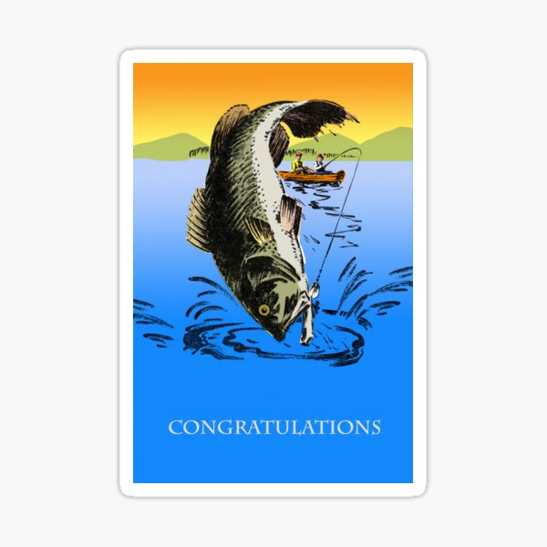 "Congratulations Retro Vintage Fishing Scene" Sticker by ...