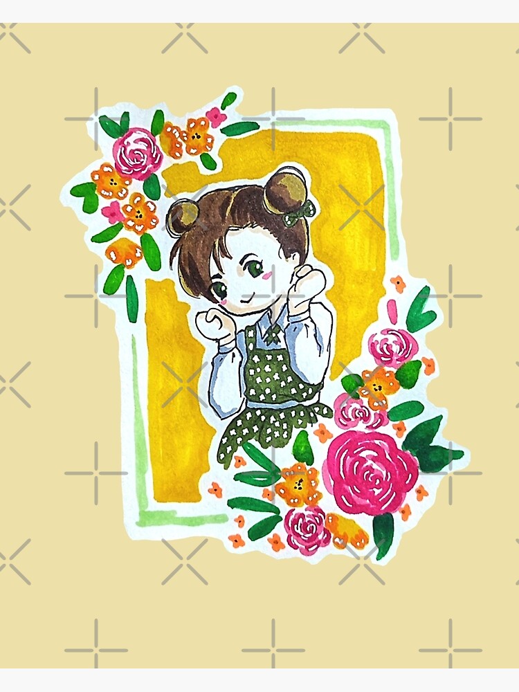 "Cute cottagecore anime chibi girl in green dress" Art Print for Sale ...