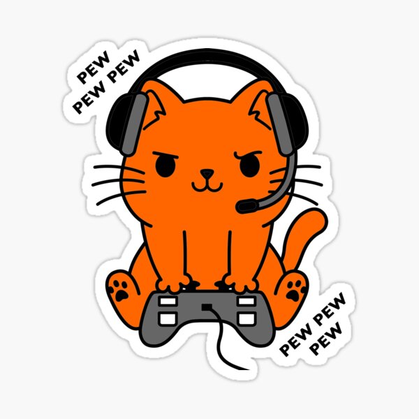 "Gamer Kitten / Gamer Cat - Orange" Sticker by BlackCatTees | Redbubble