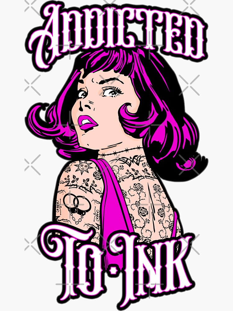 "Addicted To Ink Tattooed Girl Retro Vintage Tattoo Pop Art" Sticker ...