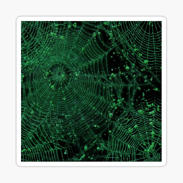 "Goth cobwebs pattern - green glitter cobwebs" Sticker by Xarah | Redbubble