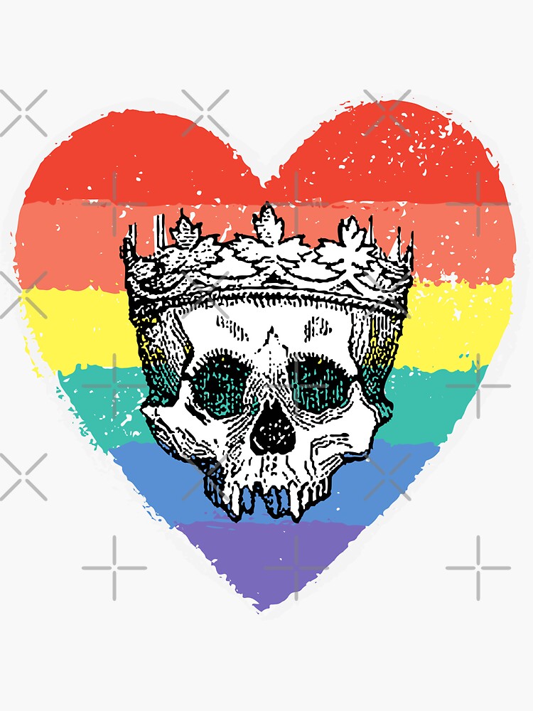 "Rainbow heart with skull wearing crown. Rainbow heart with royal skull ...