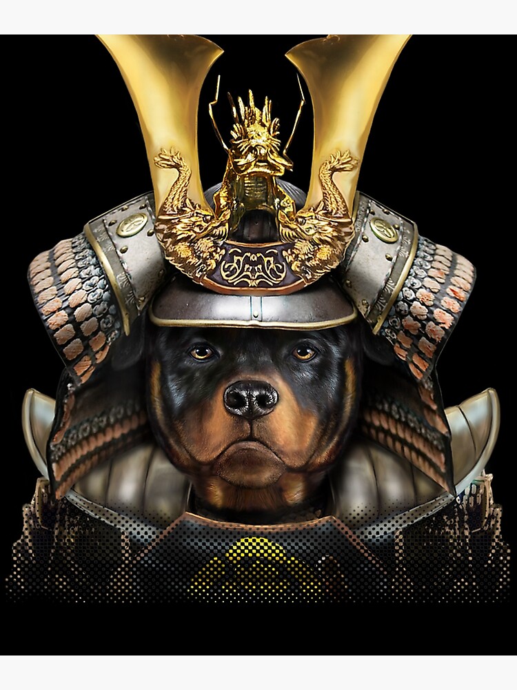 Póster «Perro Rottweiler Guerrero vistiendo armadura de samurái japonés ...