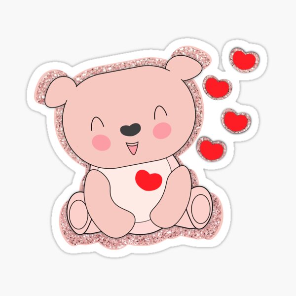 "Pink Cute Little Teddy Bear On Glitter" Sticker for Sale by Goshshop ...