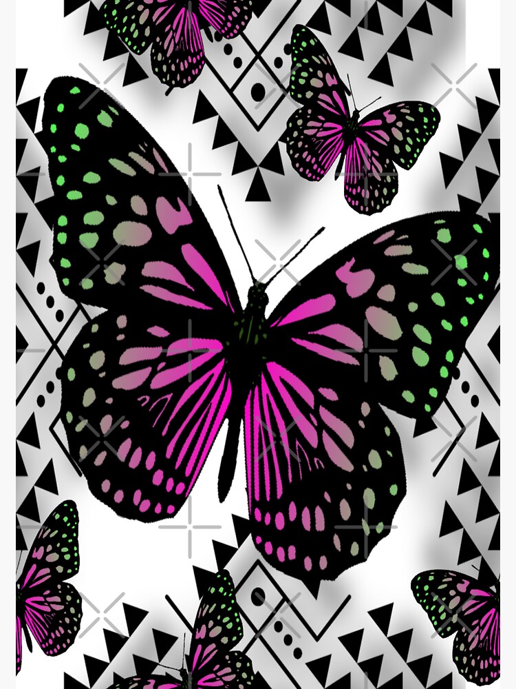 "White / Lime Green / Hot Pink Native Butterfly Design " Sticker for ...