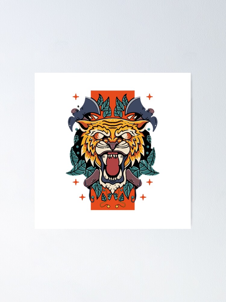 "Ghost tiger with skull illustration and axe" Poster for Sale by ...