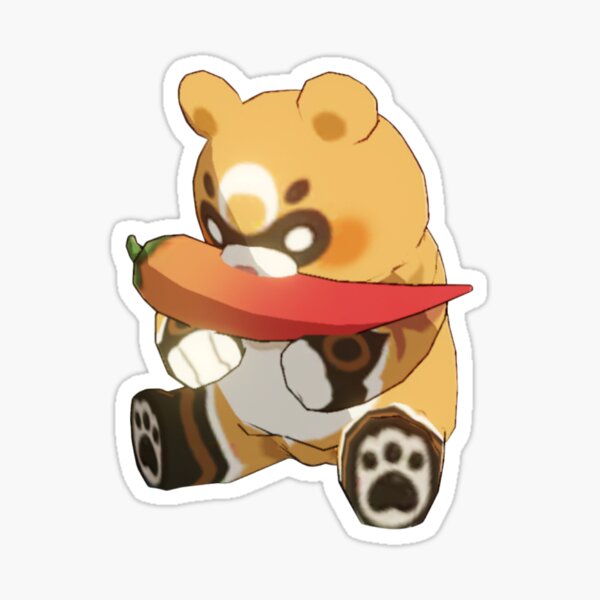 "Genshin Impact Gouba Bear Xiangling Cute Eating Pepper" Sticker for ...