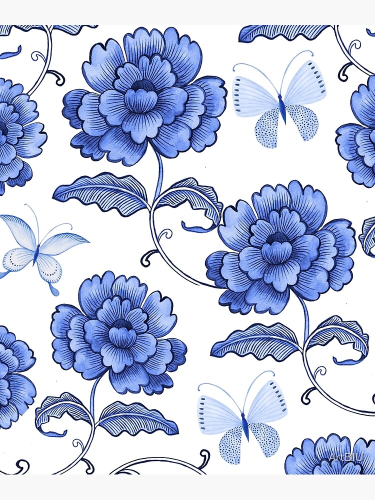 "White & Blue Willow Blue Chinoiserie Floral Ancient Design " Art Print ...