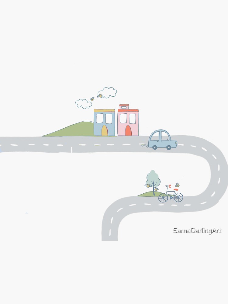 "Whimsical Road Scene" Sticker for Sale by SarnaDarlingArt | Redbubble