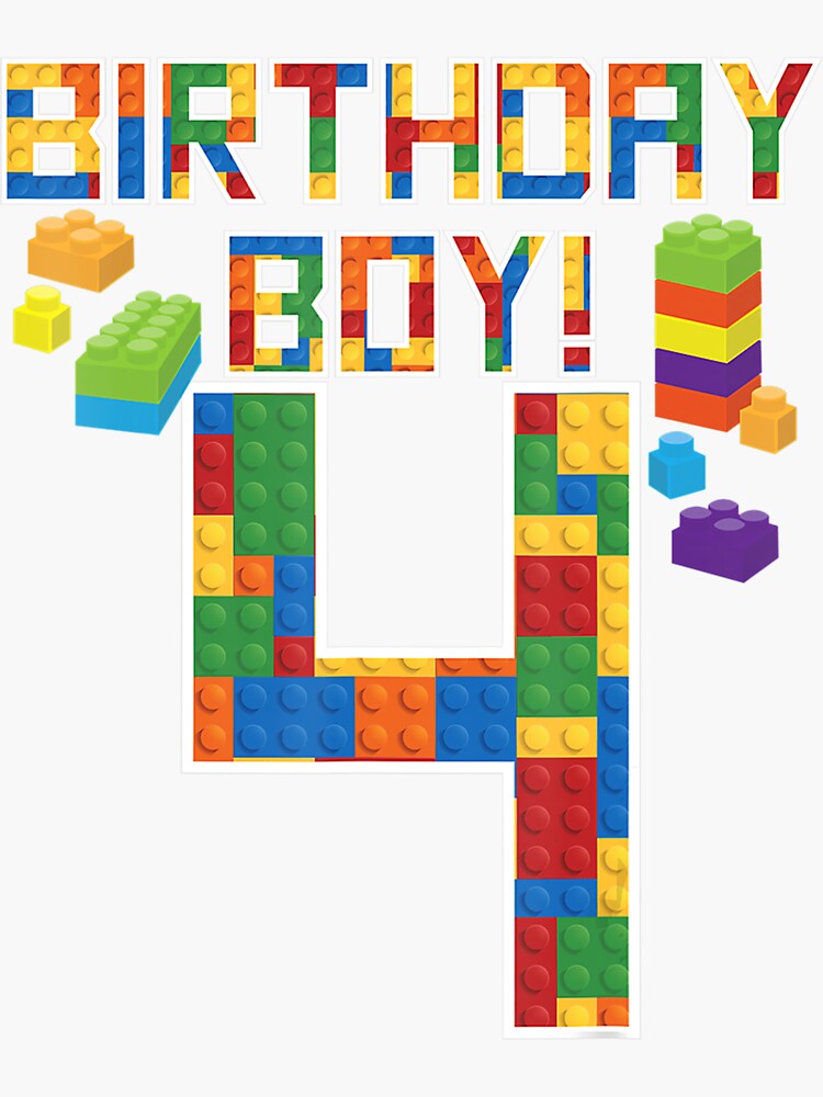 "Cute 4th Birthday 4 Years Old Block Building" Sticker for Sale by ...
