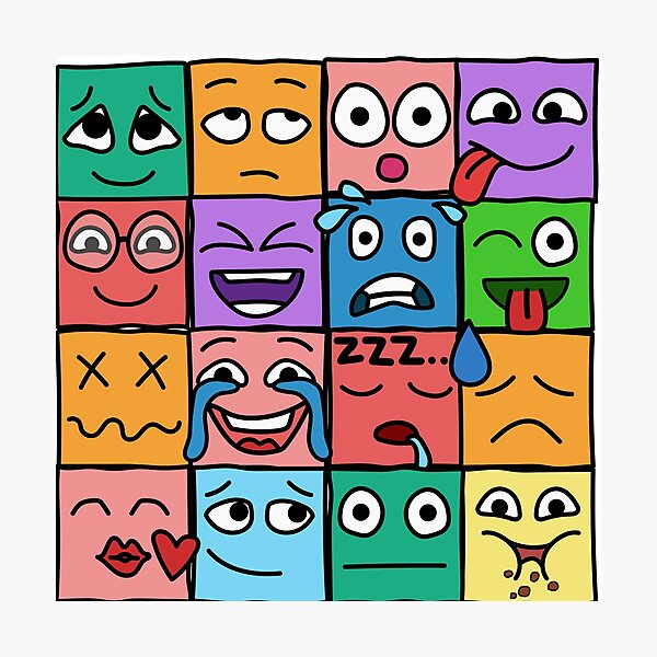 "Cute Fun Colorful Square Emojis - Kawaii Facial Expressions ...