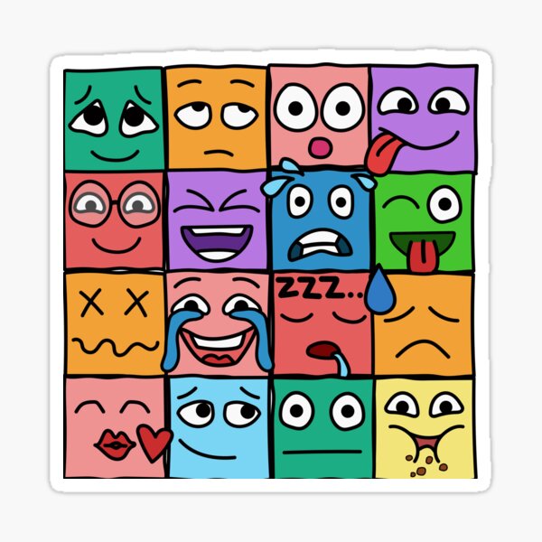 "Cute Fun Colorful Square Emojis - Kawaii Facial Expressions" Sticker ...