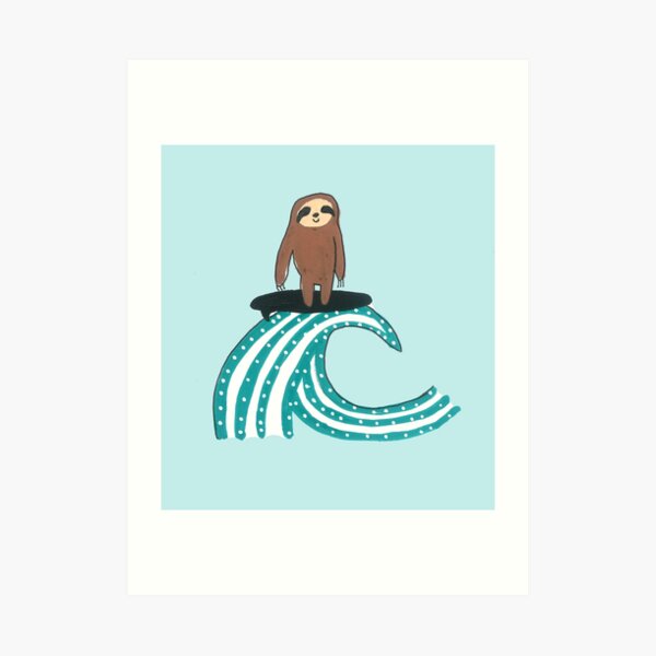 "Surfing Sloth" Art Print for Sale by DoodlesAndStuff | Redbubble