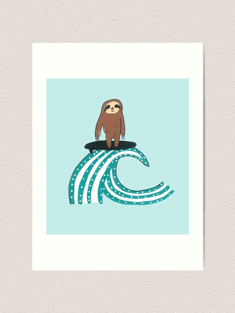 "Surfing Sloth" Art Print for Sale by DoodlesAndStuff | Redbubble