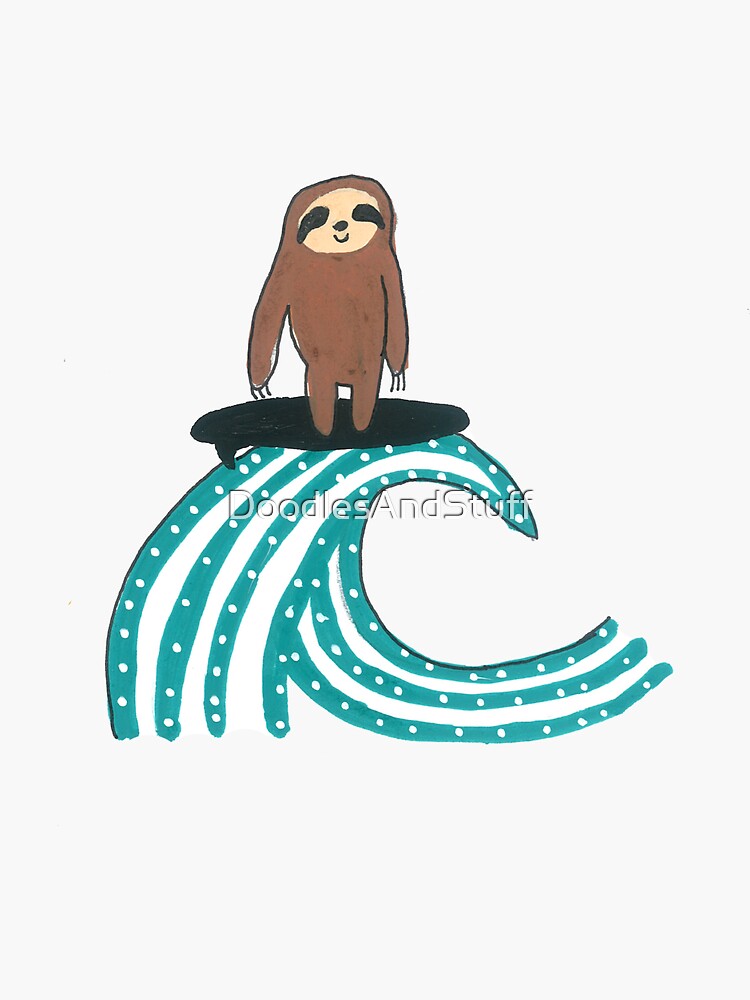 "Surfing Sloth" Sticker for Sale by DoodlesAndStuff | Redbubble