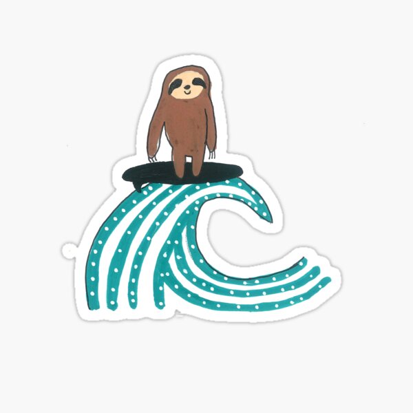 "Surfing Sloth" Sticker for Sale by DoodlesAndStuff | Redbubble