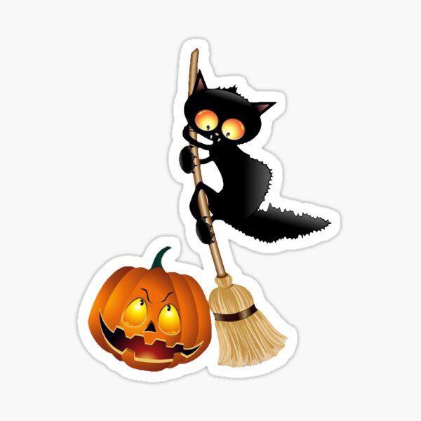 "Cat on a broom" Sticker for Sale by Kot-v-kino | Redbubble