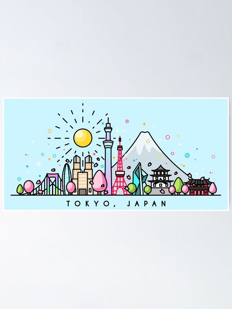 "Kawaii Tokyo Skyline Cityscape Vector Art by CoconuTacha" Poster for ...