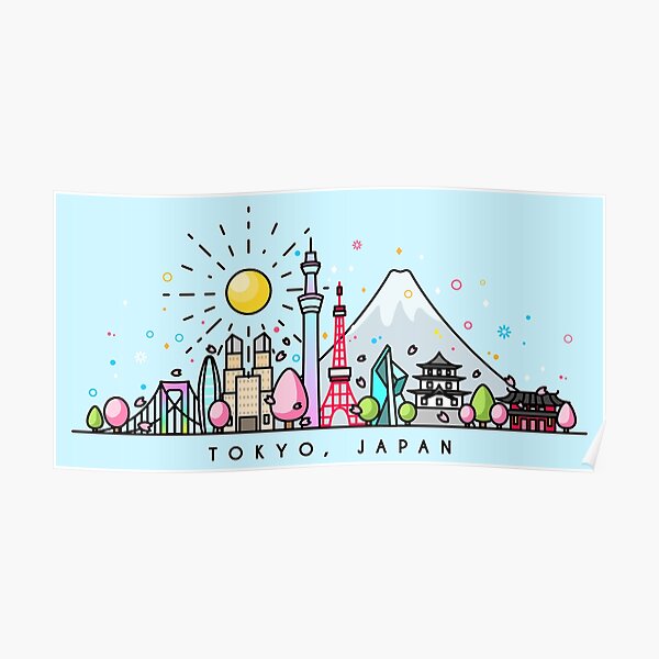 "Kawaii Tokyo Skyline Cityscape Vector Art by CoconuTacha" Poster for ...
