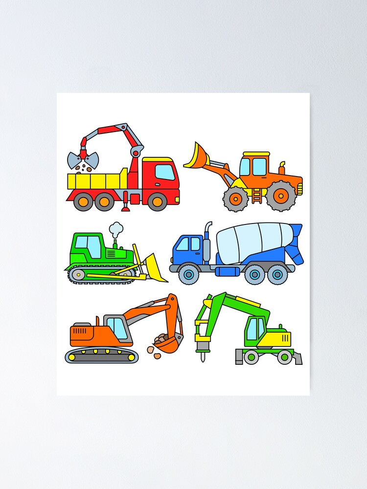 "Construction Vehicles" Poster for Sale by samshirts | Redbubble