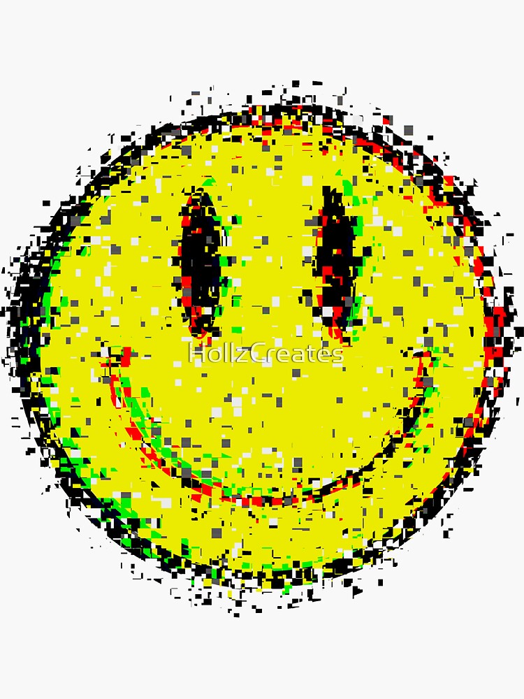 "Glitched Acid House Smiley Face" Sticker for Sale by HollzCreates ...