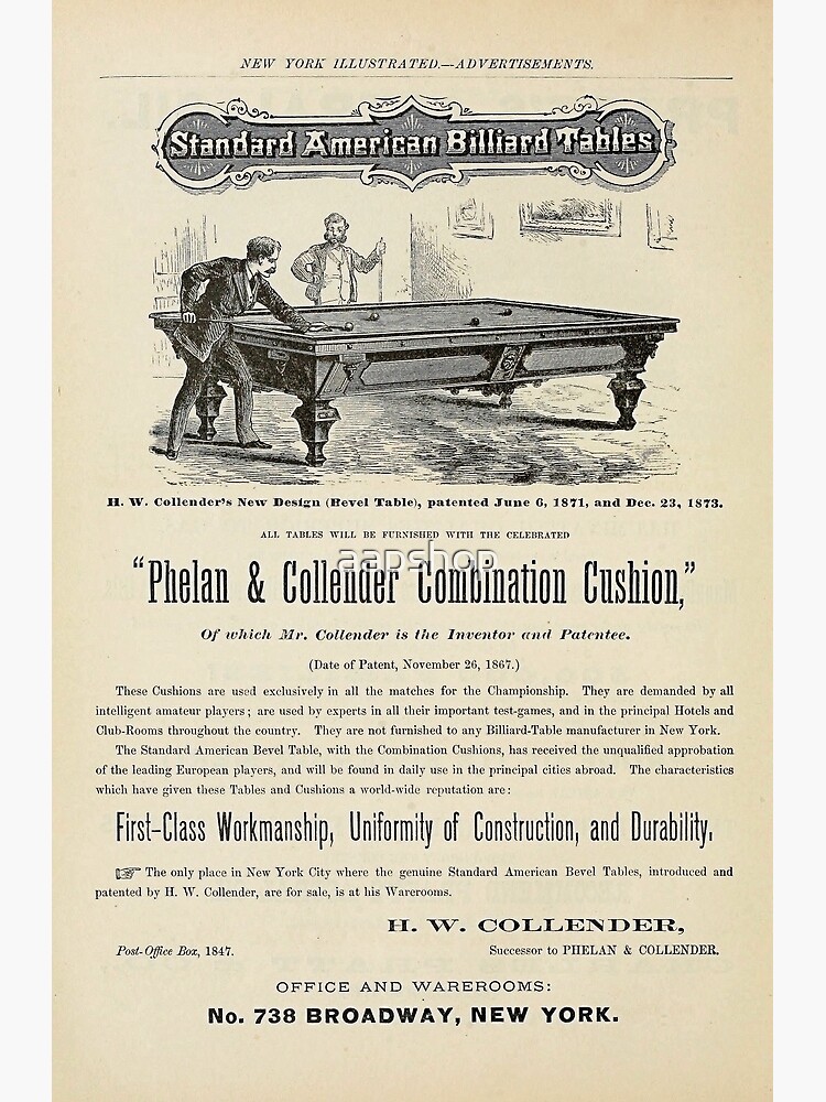 "Antique 1874 Billiard Tables ad" Postcard for Sale by aapshop | Redbubble