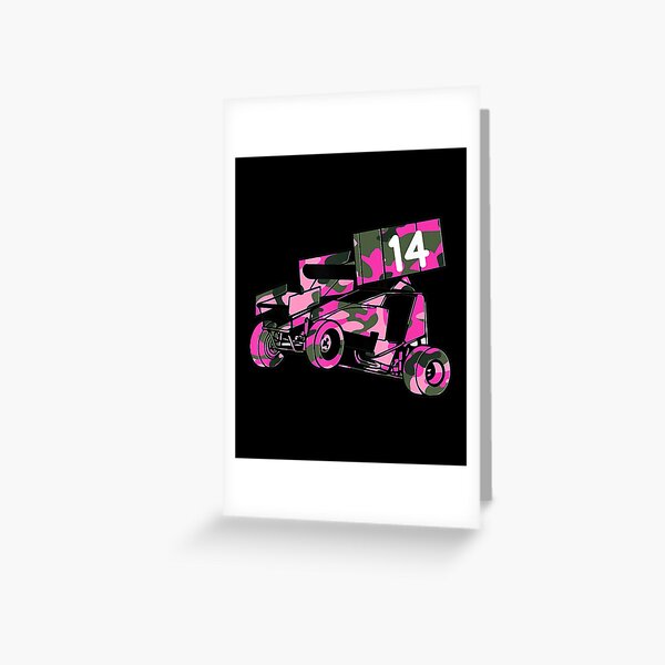 "Dirt Track Pink Green Camouflage Sprint Car Racing" Greeting Card by ...
