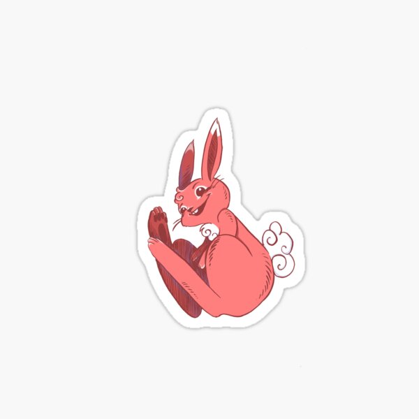 "Red Rabbit Curled Up and Smiling" Sticker by SimplyKitt | Redbubble