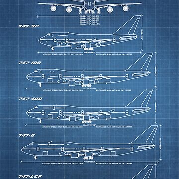 "Boeing 747 Family Blueprint (light blue)" Poster by Ryan S. Horowitz ...